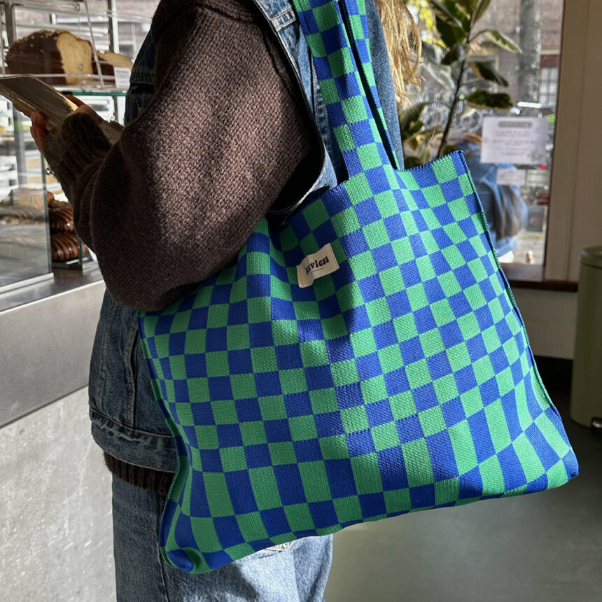 Checkerboard Tas Olivia met checkerboard print - Leavless